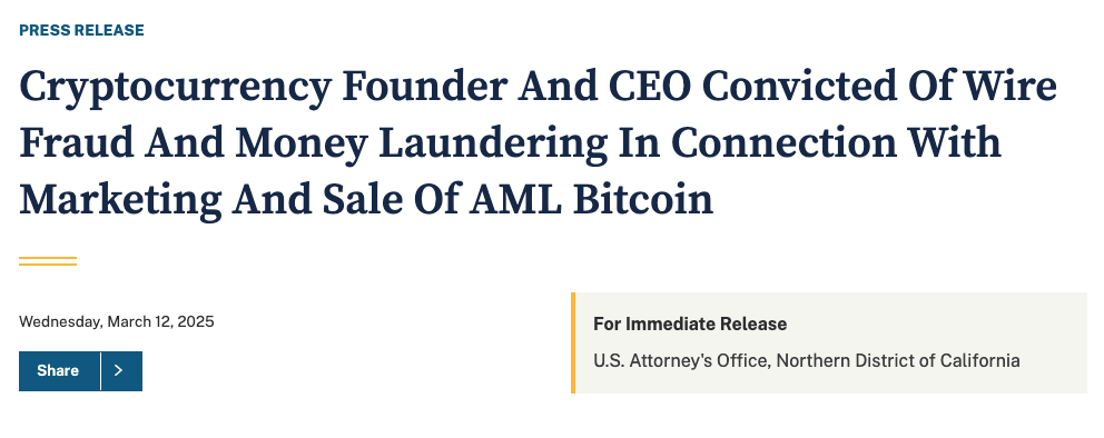 AML Bitcoin CEO Convicted of Wire Fraud and Money Laundering in Multi ...